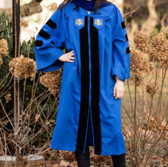 Oak Hall | Dresses | Blue Academic Graduation Gown With Black Accents ...